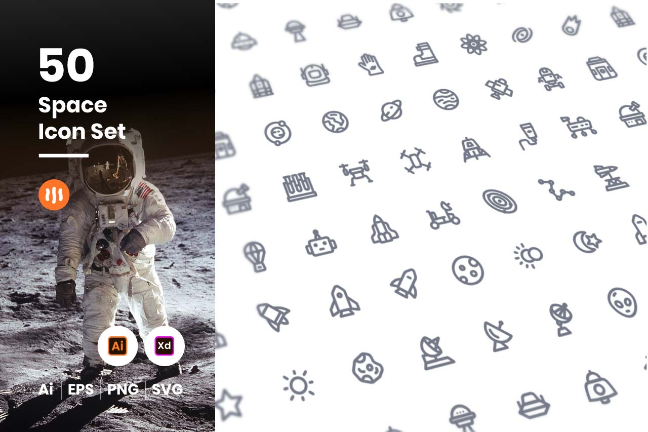 50 Space Icon Set - Git Aset