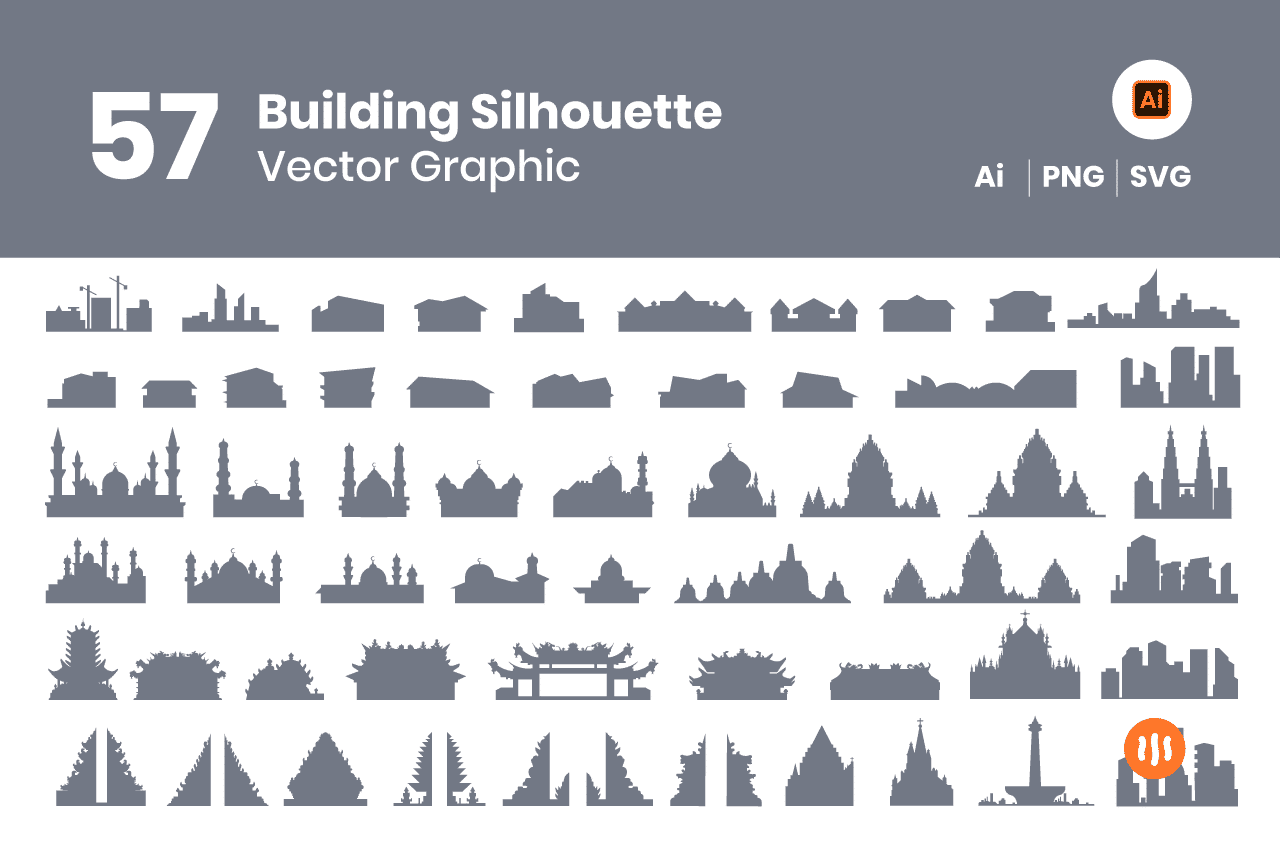 57 Building Vector Silhouette - Git Aset