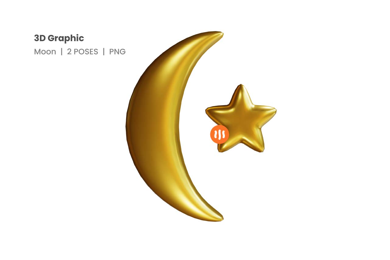 2 Moon and Star 3D Poses - Git Aset