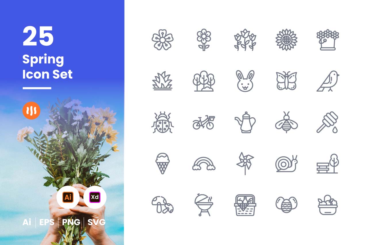 25 Spring Icon Set - Git Aset