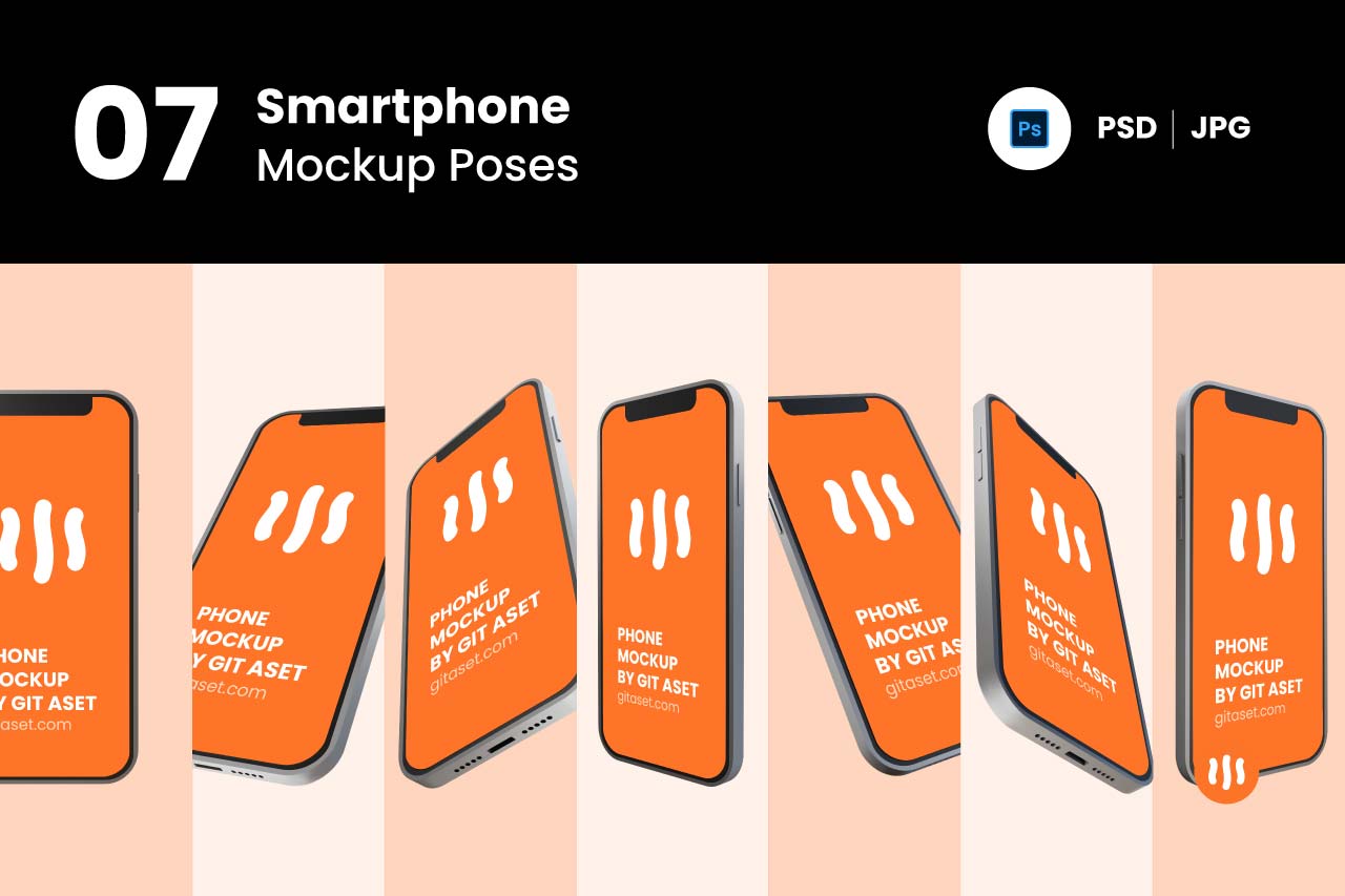 7 Smartphone Mockup Poses - Git Aset