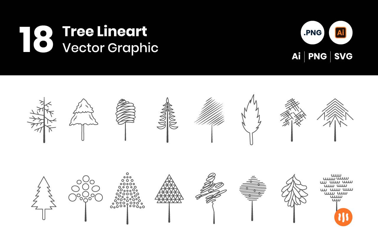 18 Tree Lineart Vector - Git Aset