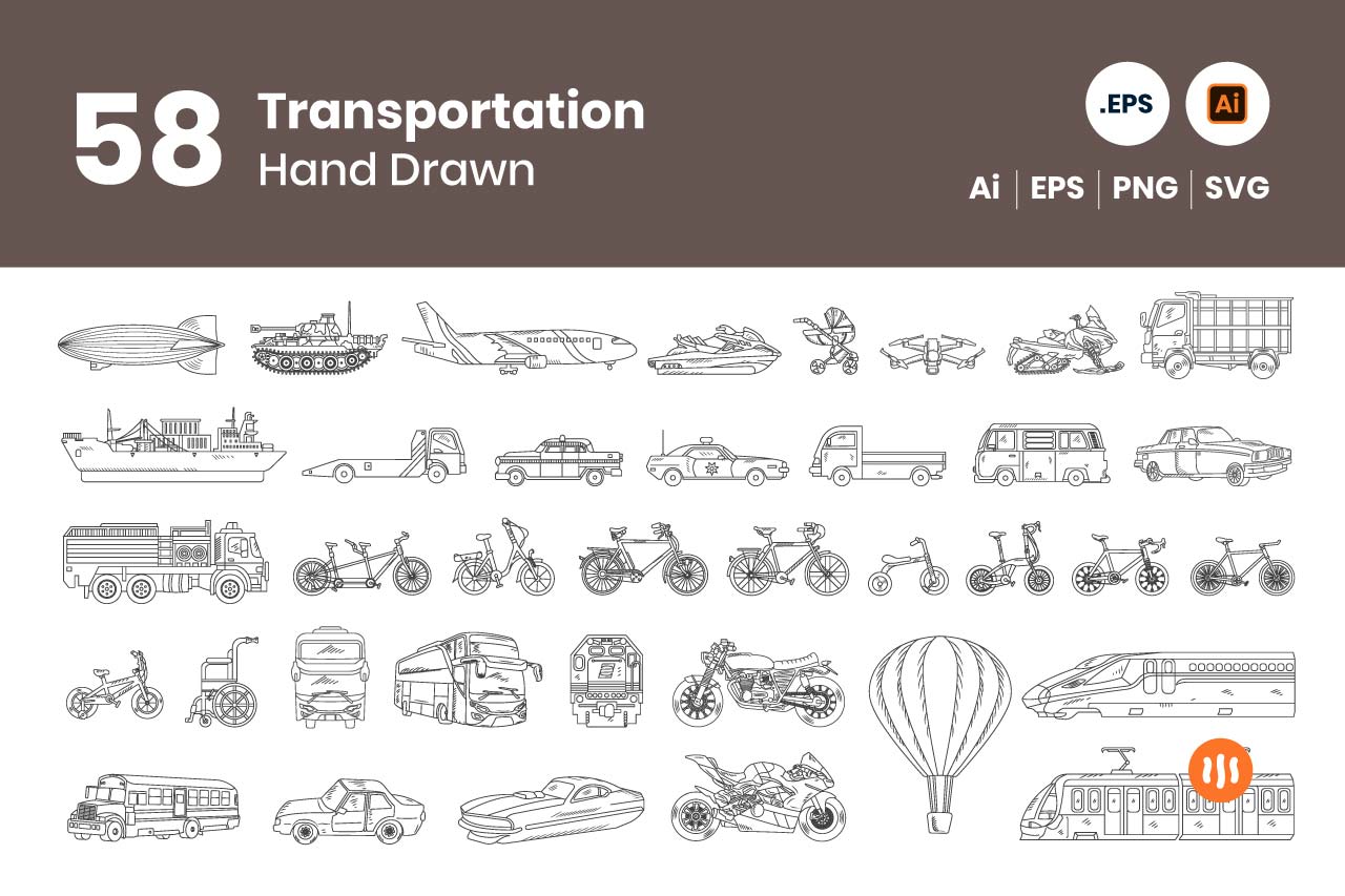 58 Transportation Hand Drawn - Git Aset