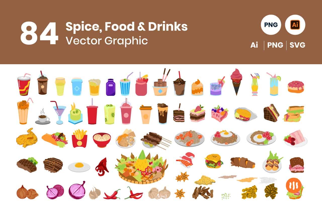 84 Spice, Food & Drink Colored - Git Aset