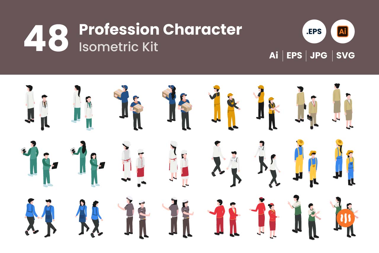 48 Profession Character Isometric - Git Aset