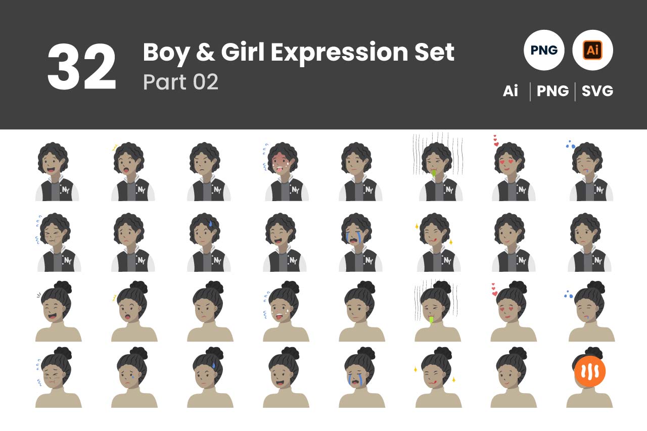 32 Boy & Girl Expression Set Part 02 - Git Aset