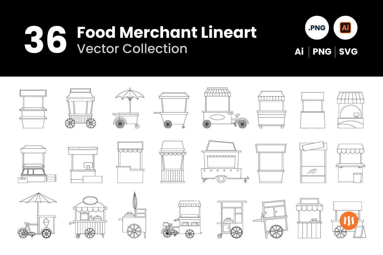 36 Merchant Cart Indonesia Lineart Version - Git Aset