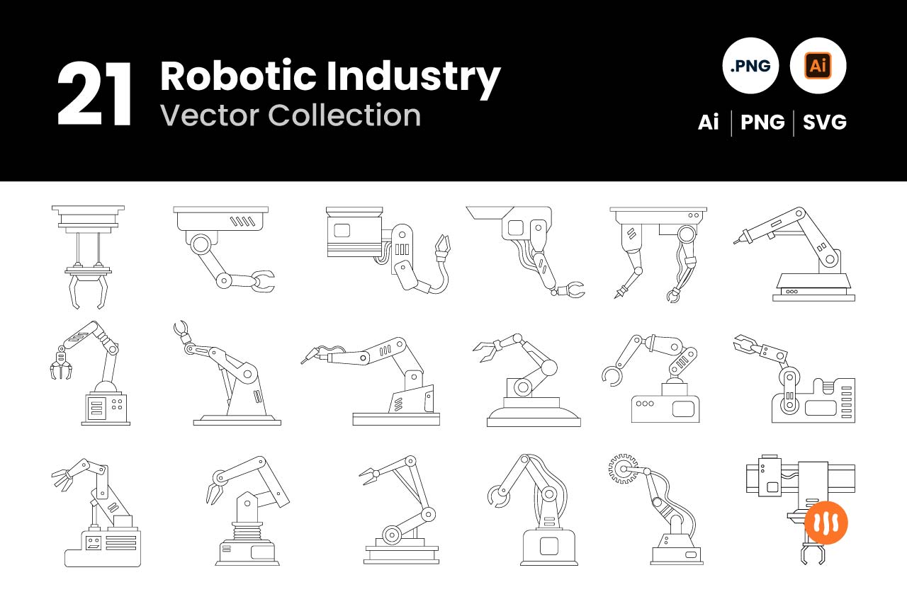 21 Robotic Industri Lineart Version - Git Aset