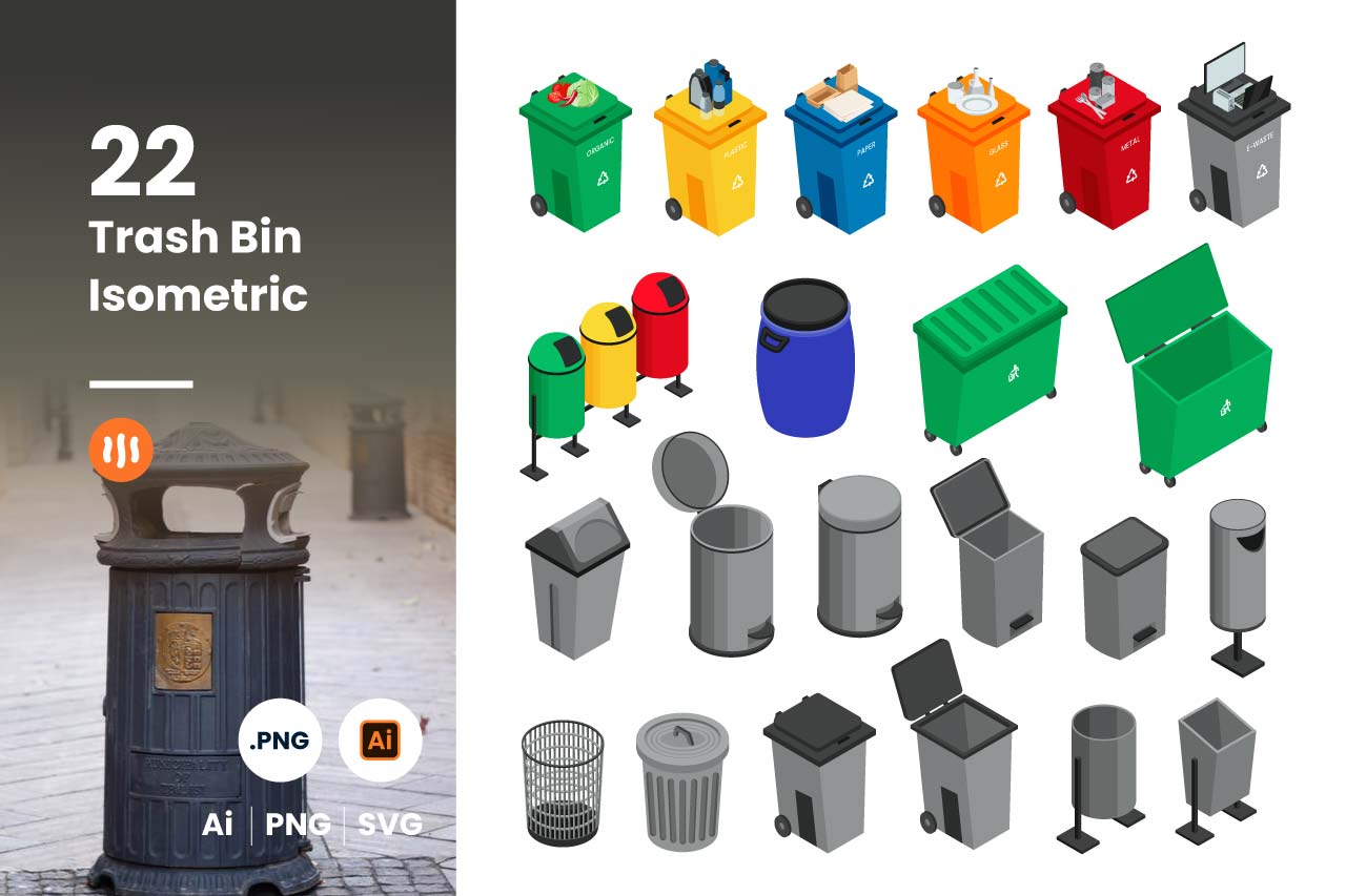 22 Trash Bin Isometric Kit - Git Aset