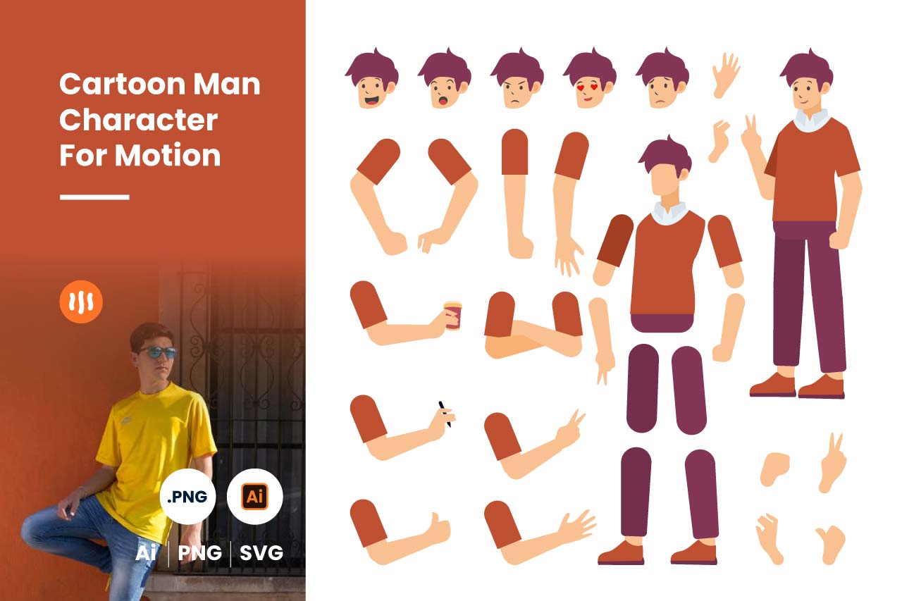 Cartoon Man Character For Motion 2 - Git Aset