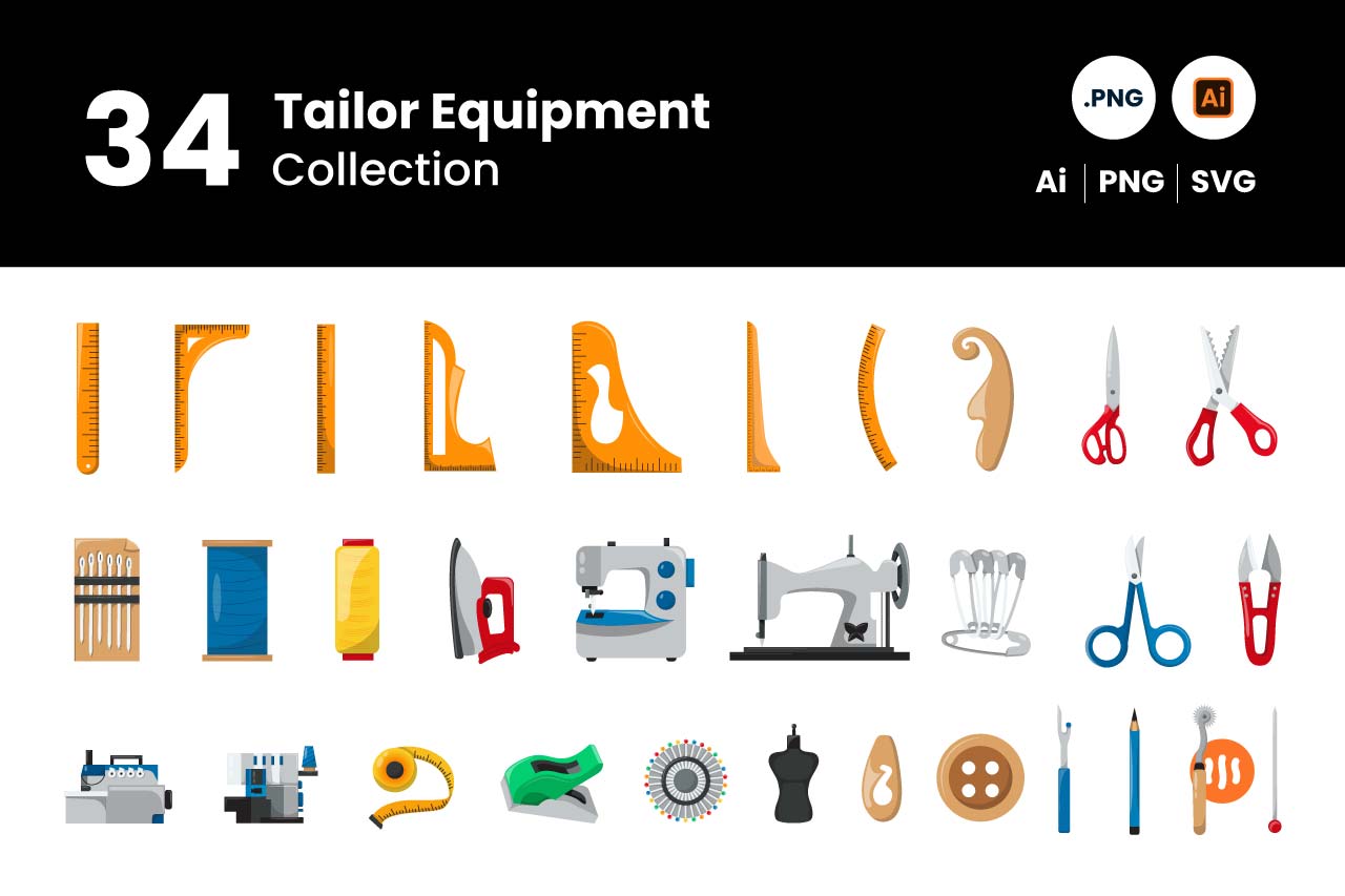 34 Tailor Equipment Colored Version - Git Aset
