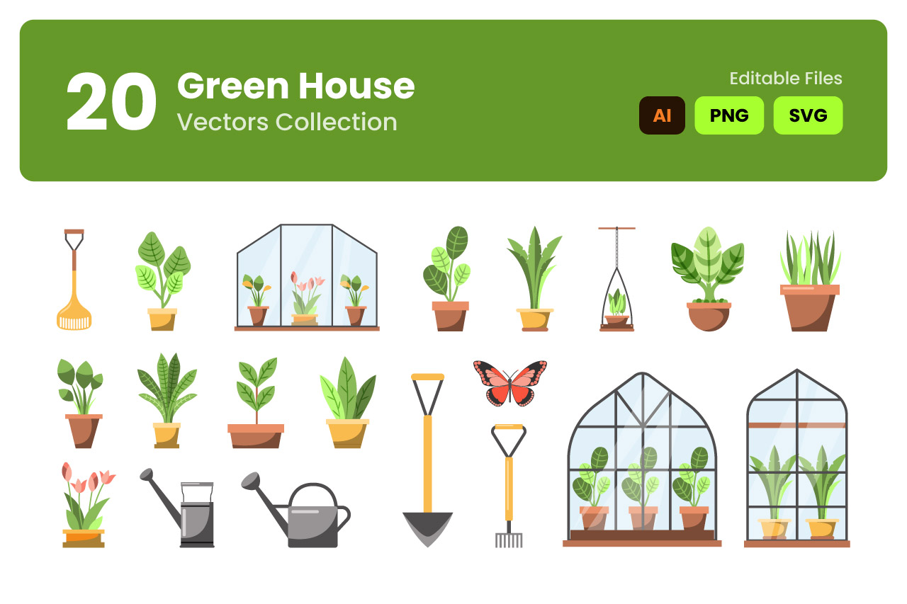 20 Green House Vector - Git Aset