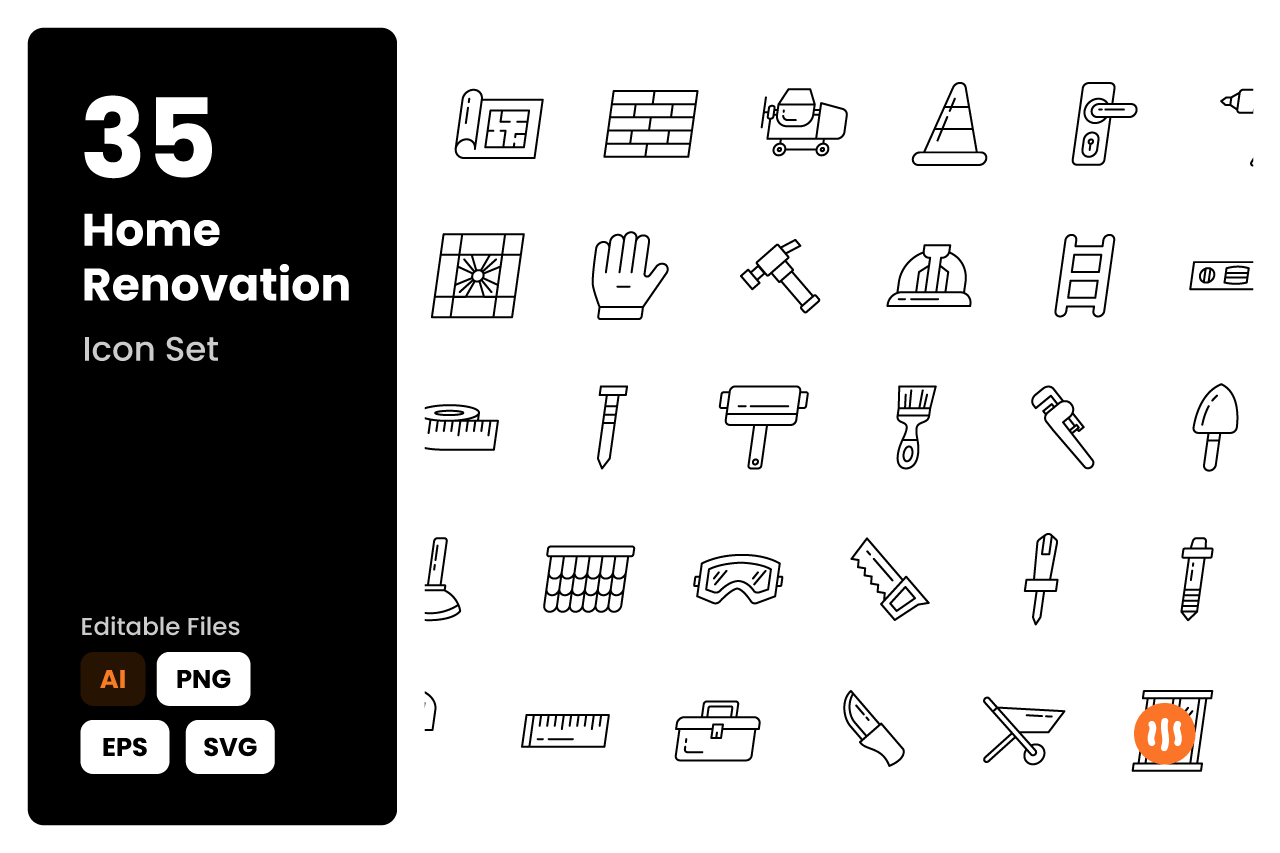 35 Home Renovation Icon Set - Git Aset