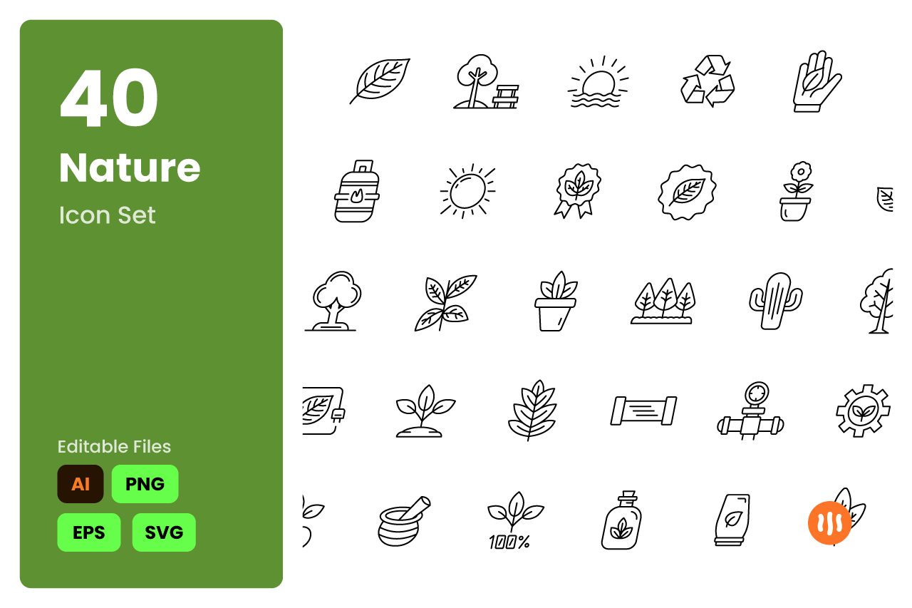 40 Nature Icon Set - Git Aset