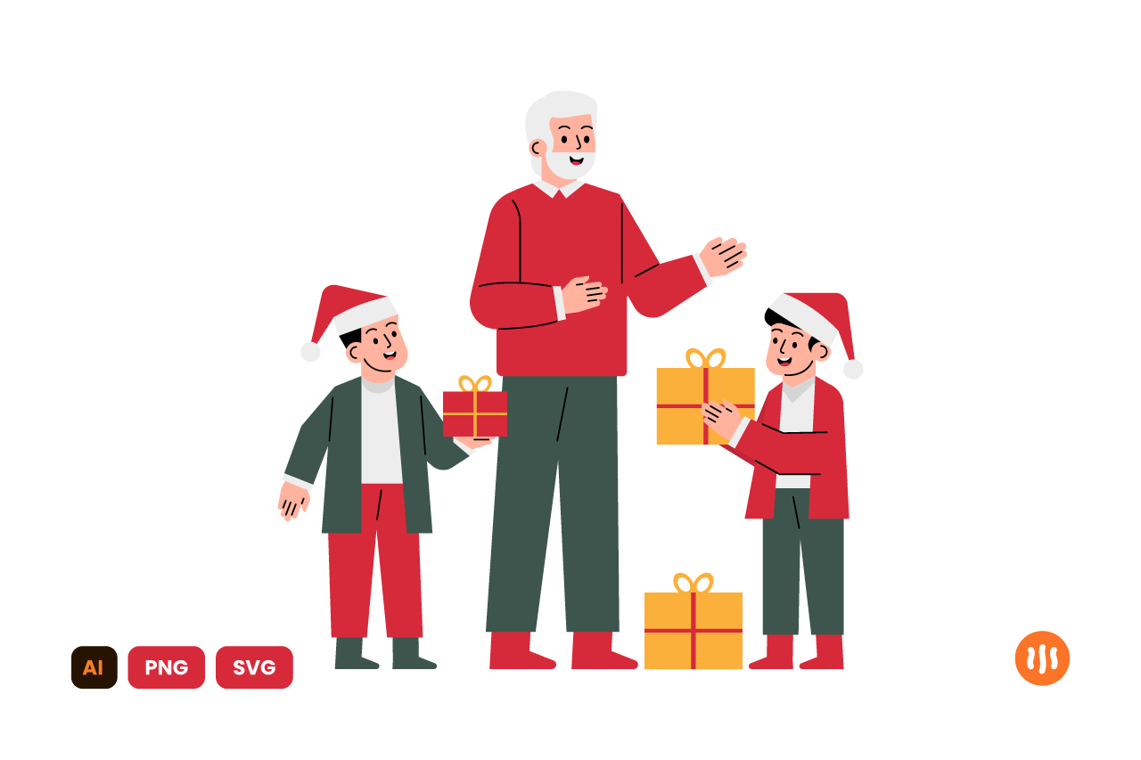 Christmas Gift To Kids Illustration - Git Aset