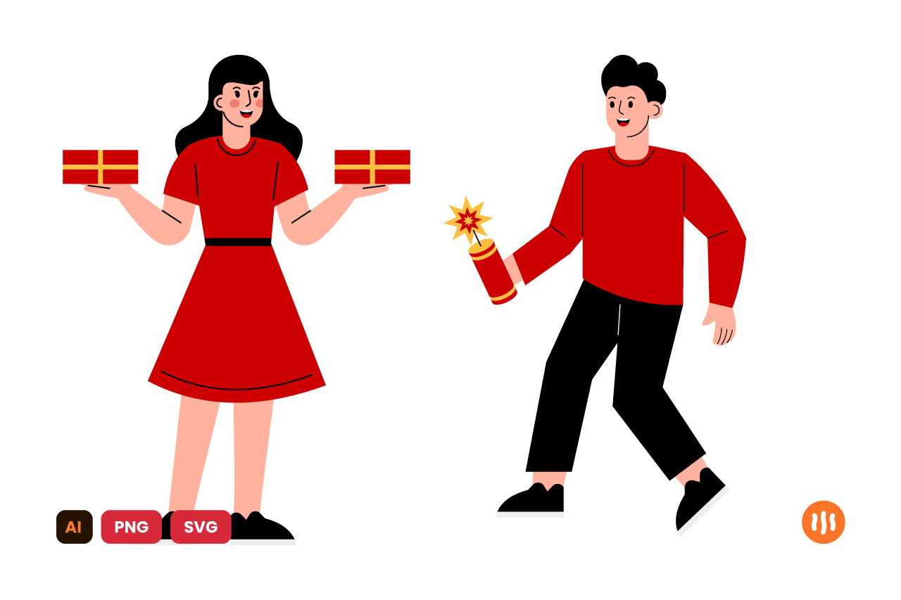 Chinese New Year Man and Girl Celebrate - Git Aset