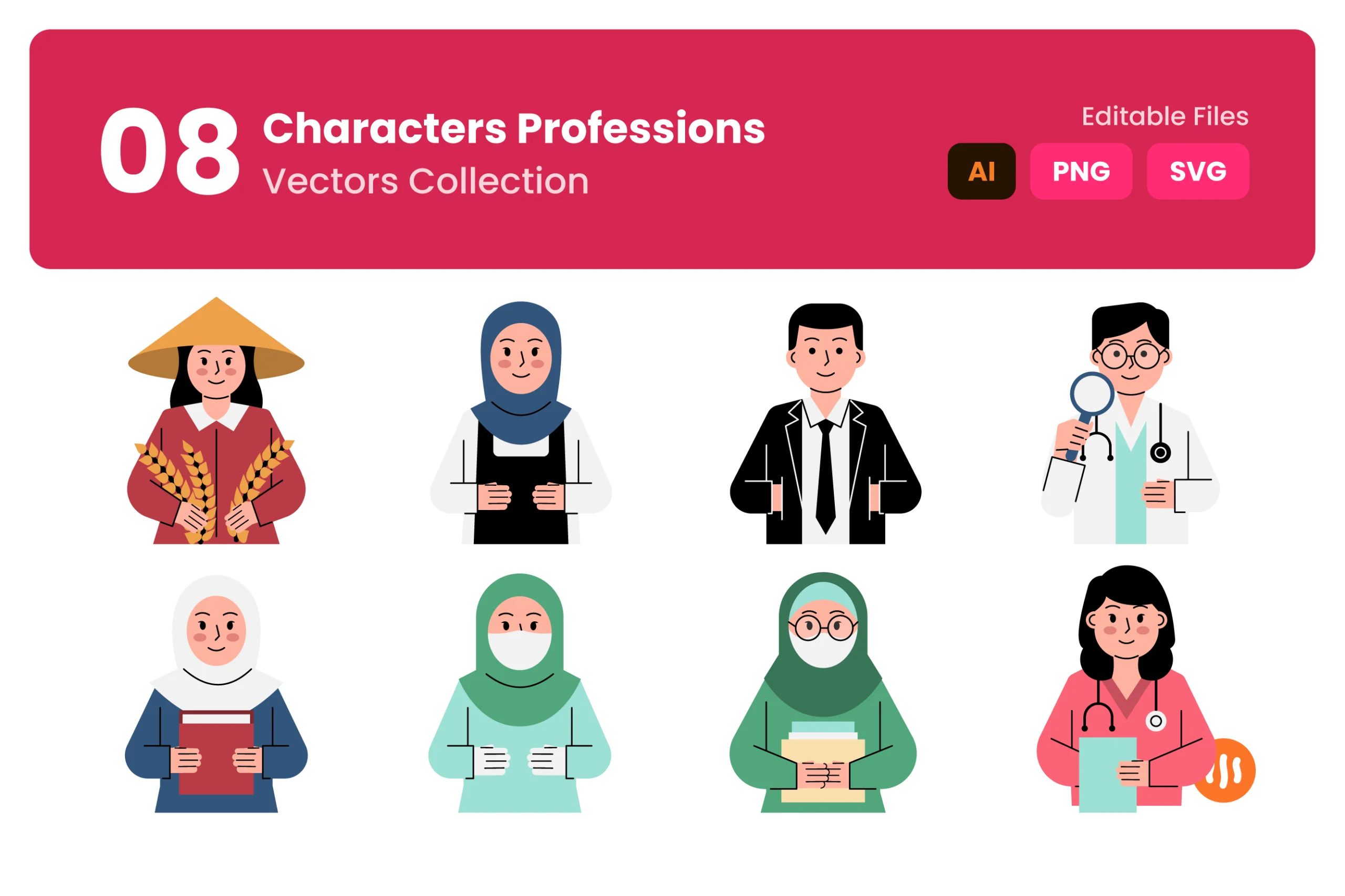 8 Characters Show Diverse Professions - Git Aset