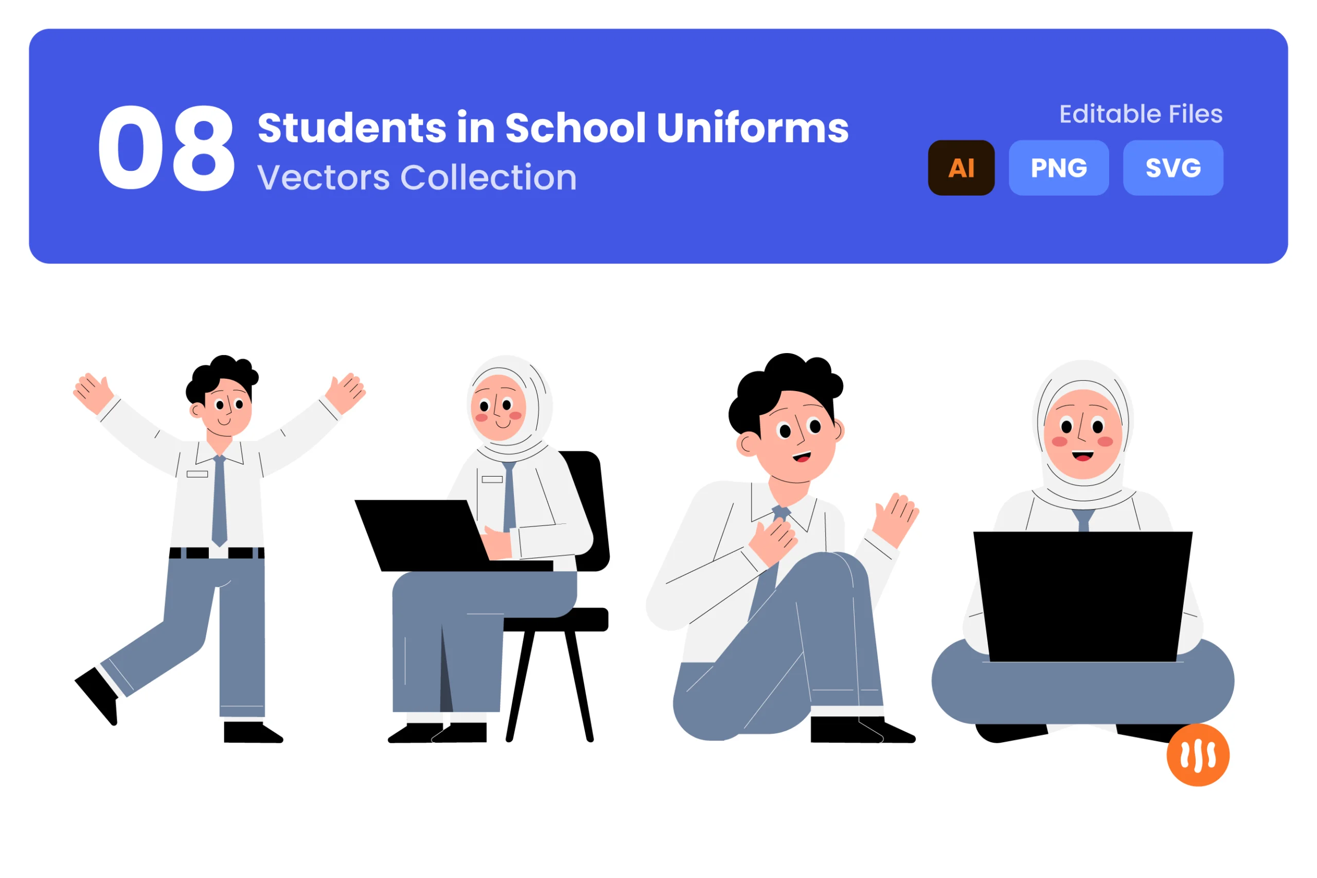 8 Students in School Uniforms - Git Aset