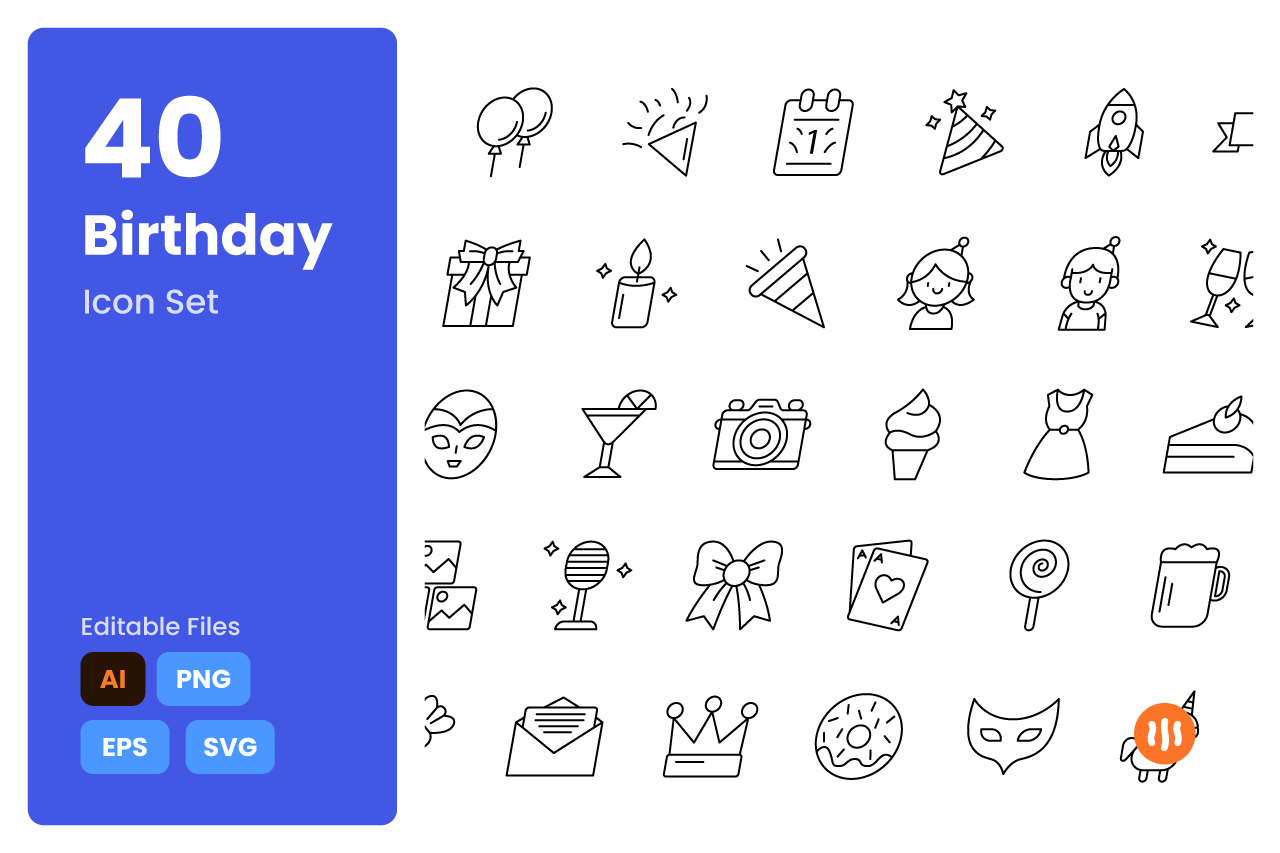40 Birthday Icon Set - Git Aset