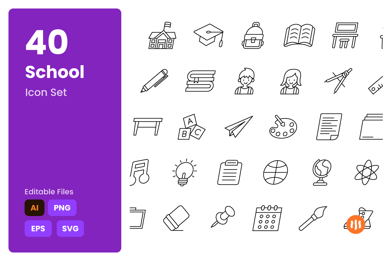 40 School Icon Set - Git Aset