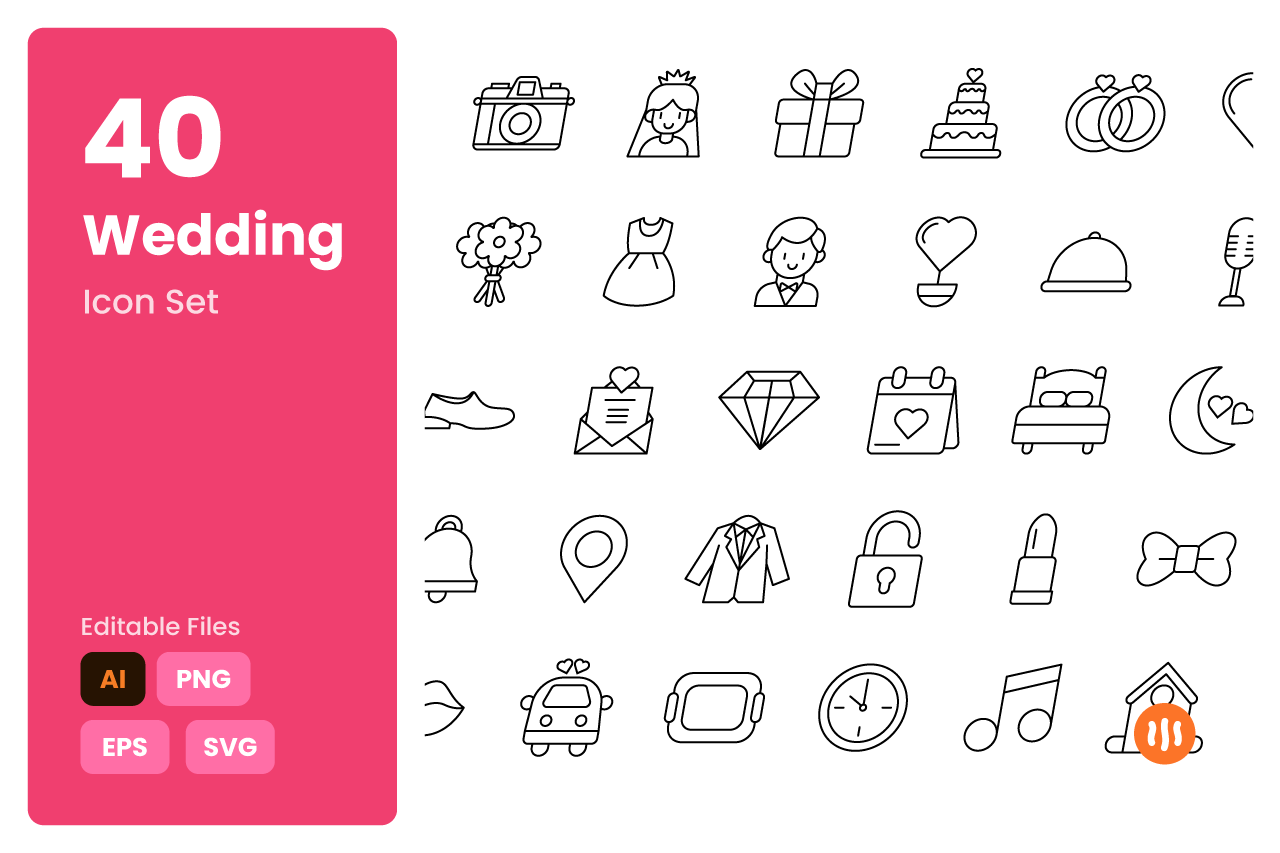 40 Wedding Icon Set - Git Aset